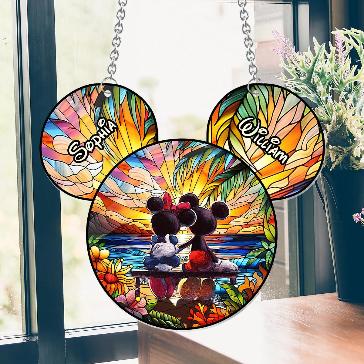 Romantic Sunset - Personalized Mouse Window Hanging Suncatcher Ornamen ...